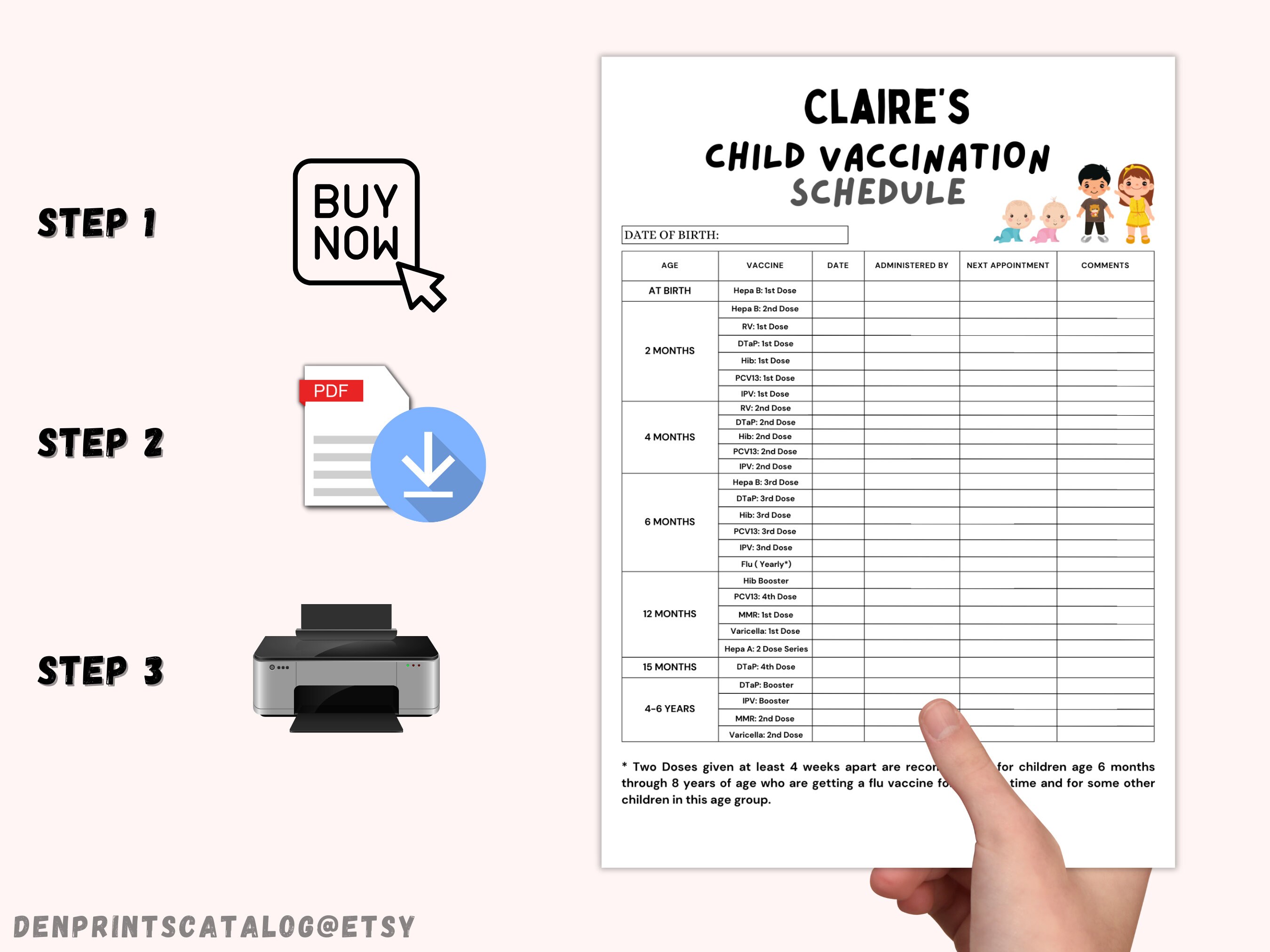 Child Vaccination Schedule Printable, Editable Immunization Record ...