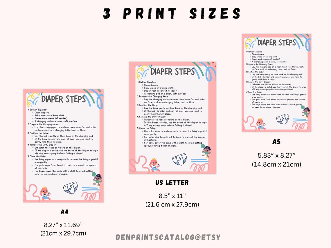 Diaper Changing Steps, Daycare Printable Diapering & Pull-up Changing ...