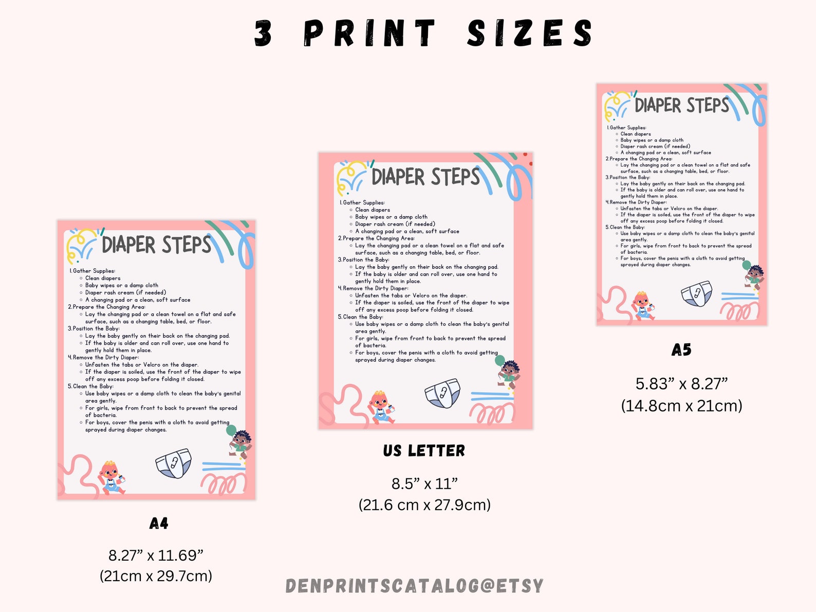 Diaper Changing Steps, Daycare Printable Diapering & Pull-up Changing ...