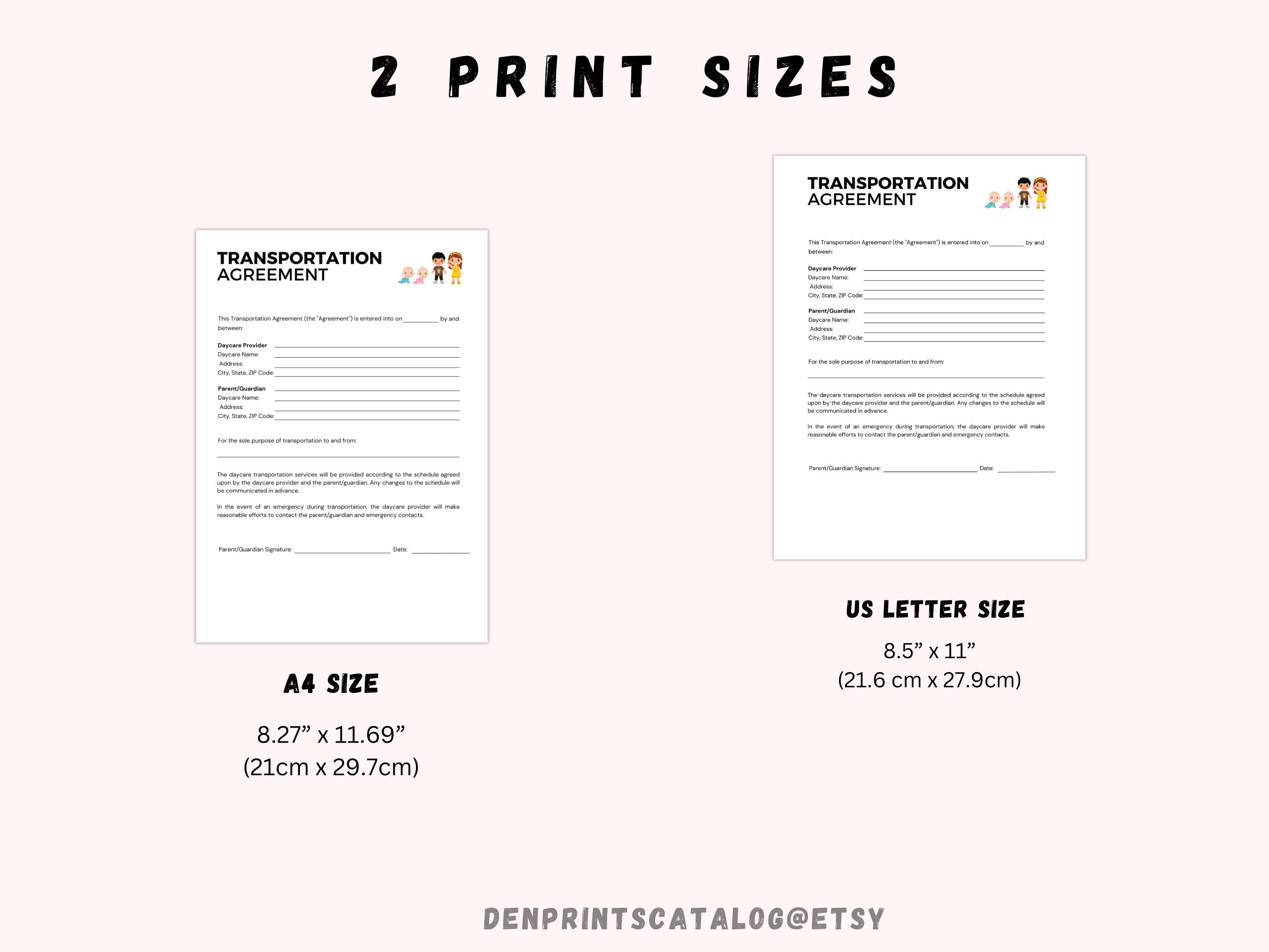 Printable Transportation Agreement for Home Daycares, Daycare ...