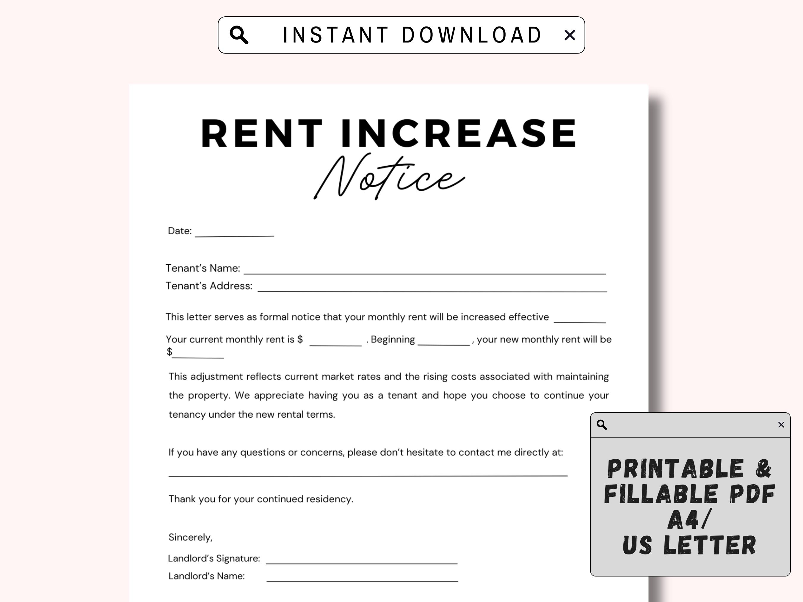 Fillable PDF Rental Increase Notice. Rental Increase Form Printable ...