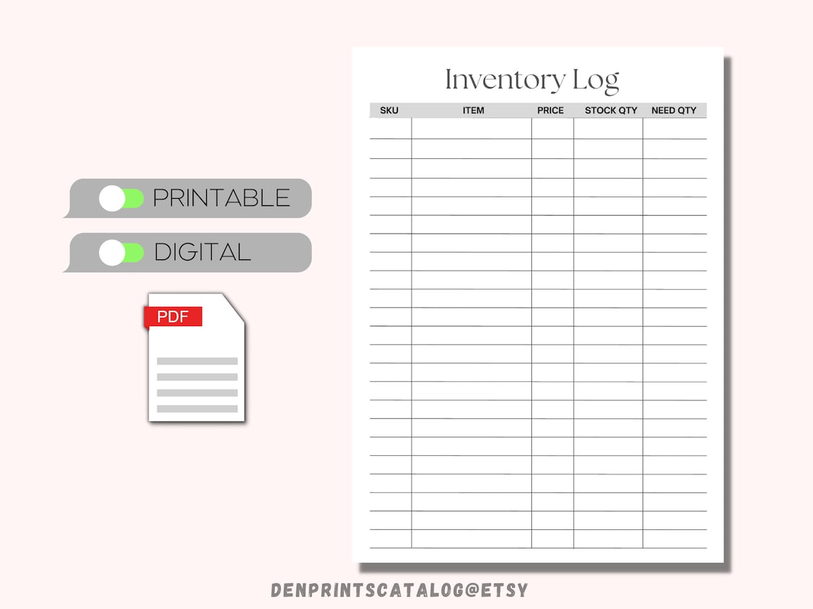Printable Inventory Log Management Form, Inventory Sheet, Small ...