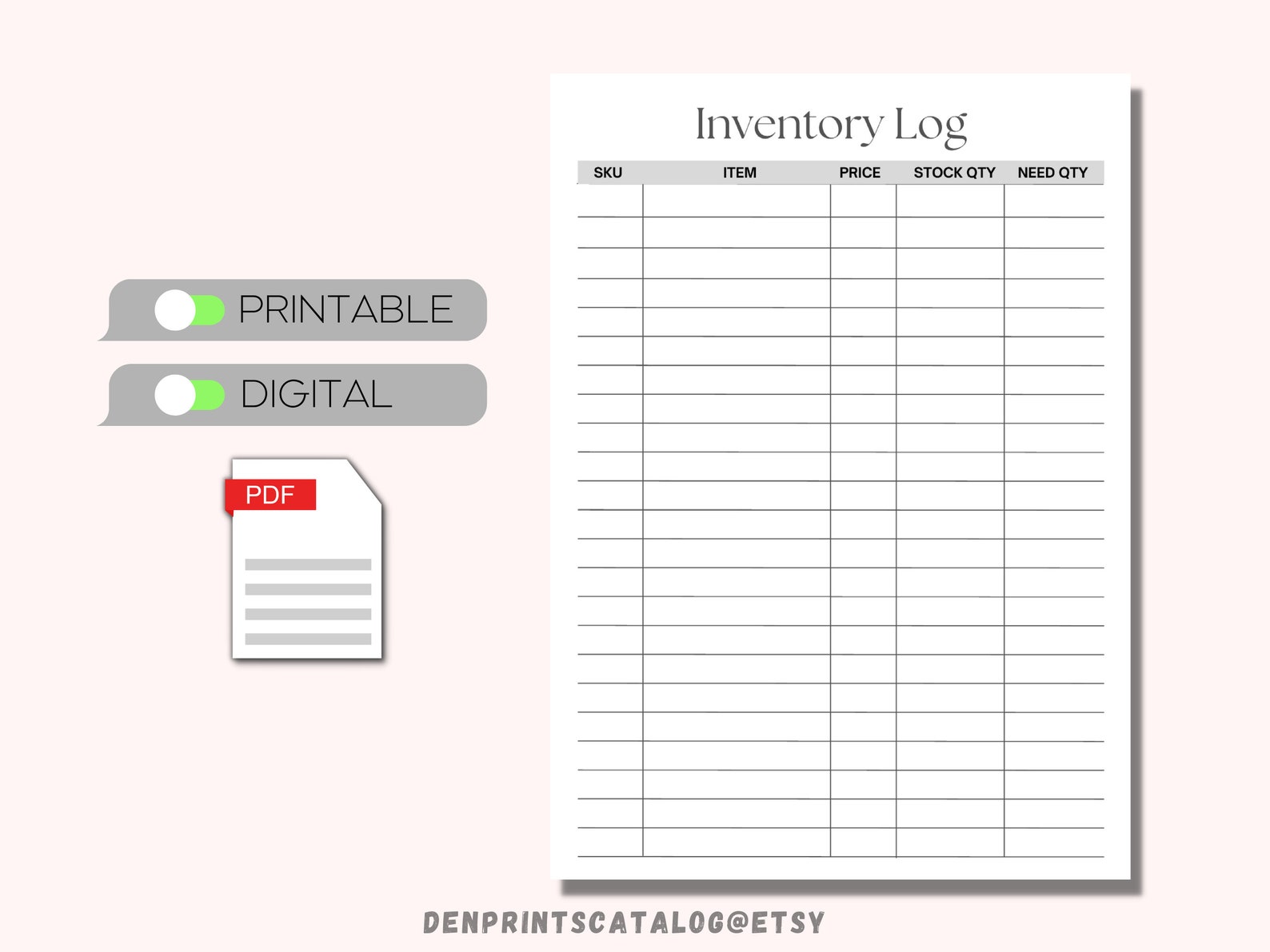 Printable Inventory Log Management Form, Inventory Sheet, Small ...