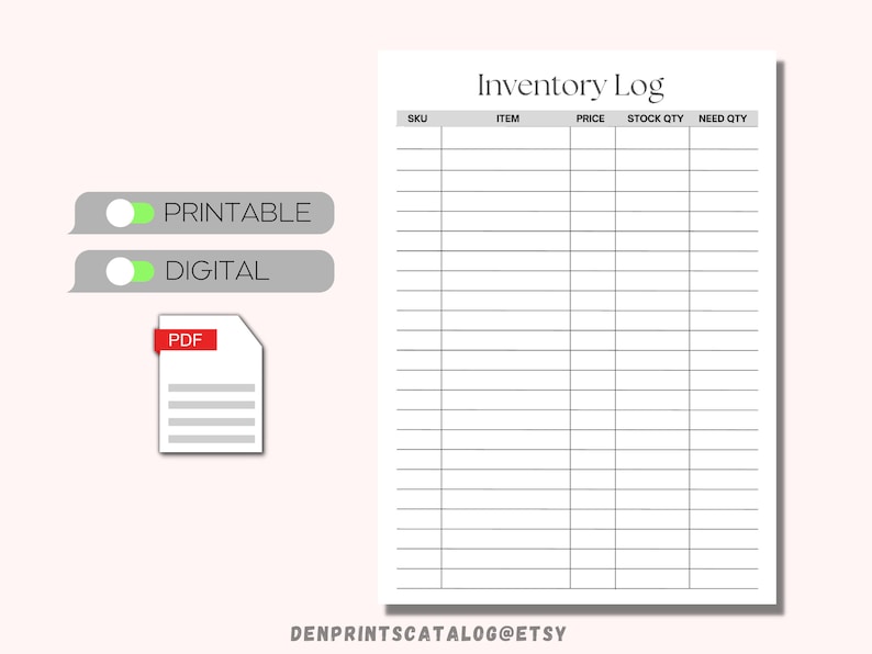 Printable Inventory Log Management Form, Inventory Sheet, Small ...
