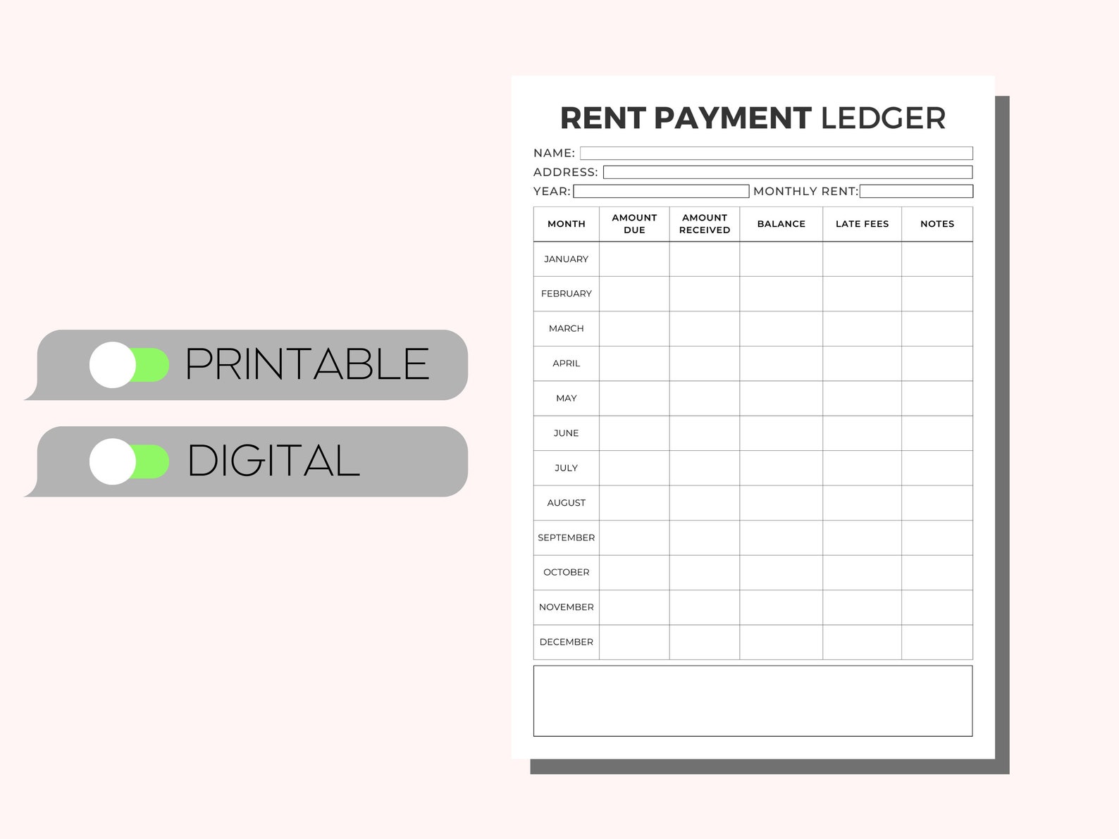 Rent Payment Ledger Printable, Tenant Payment Tracker, Rent Payment Log ...