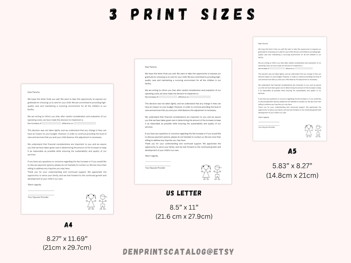 Daycare Fee Increase Letter Printable, Childcare Rate Increase Letter ...