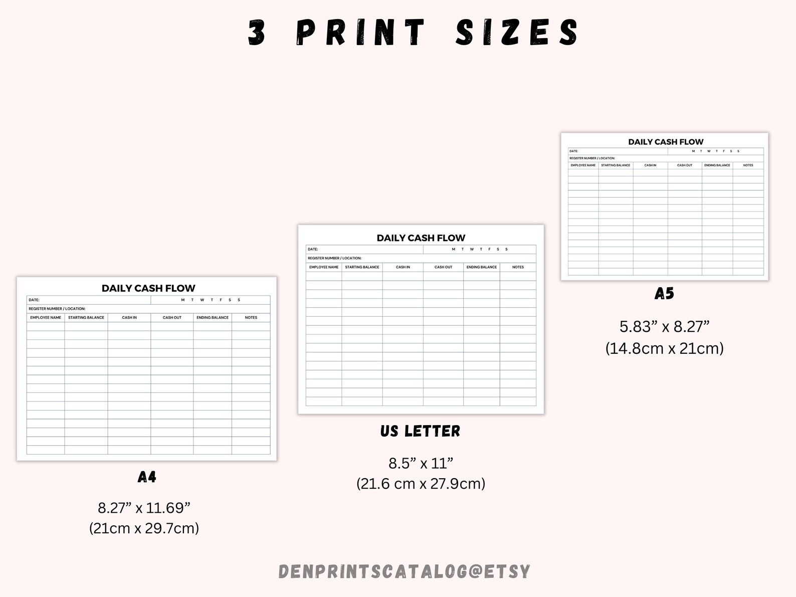 Business Daily Cash Flow Printable, Statement Report, Register in Out ...