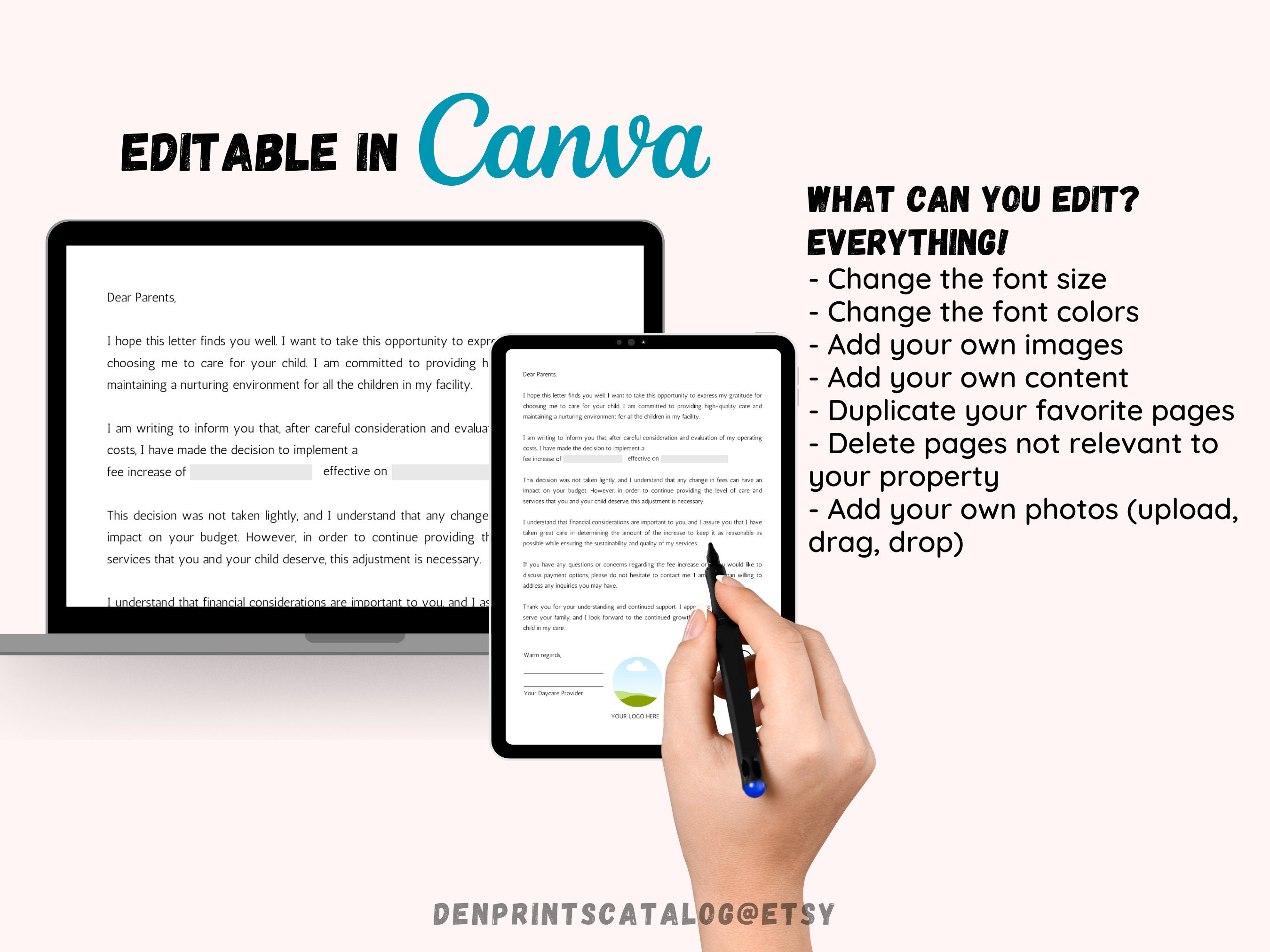 Daycare Fee Increase Letter Editable, Childcare Rate Increase Letter ...