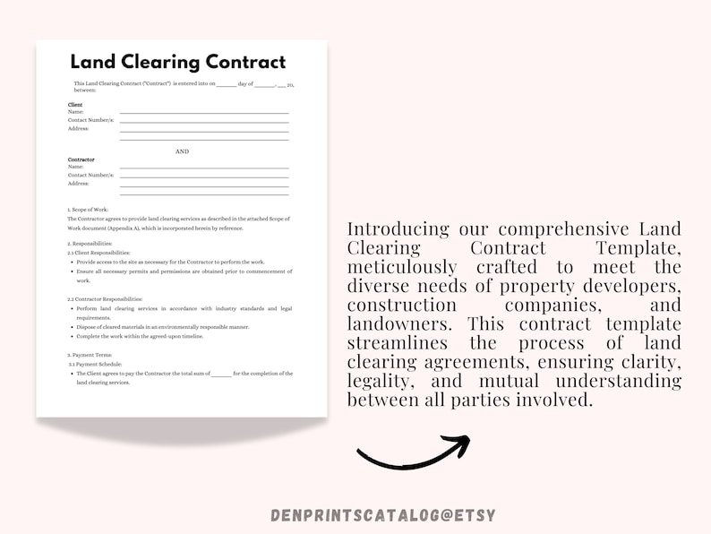 Fillable PDF Land Clearing Contract Template Editable in Canva ...
