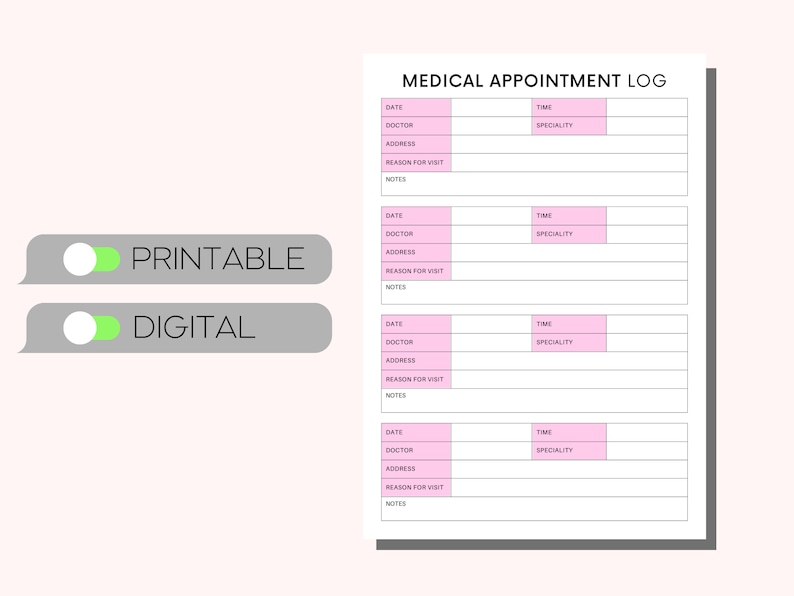 Medical Appointment Log Printable, Doctor's Visit, Appointment Log ...