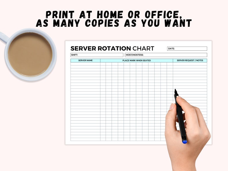 Printable Server Rotation Chart, Server Chart Board, Seating Chart ...