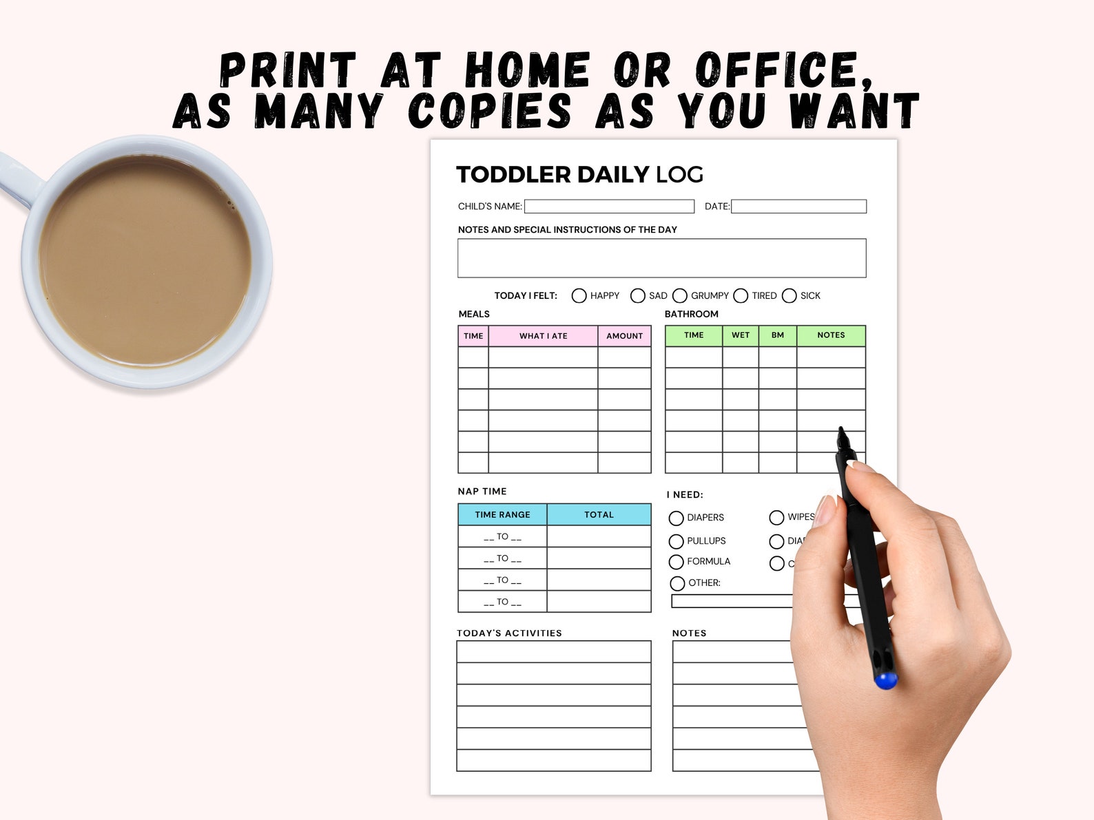 Infant Daily Log Printable, Daycare Printable Baby Log, Infant Toddler ...