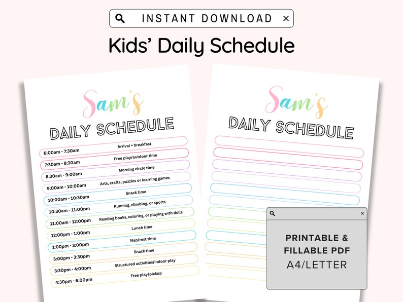 Kids Daily Schedule FILLABLE, Printable Homeschool Daily Routine ...