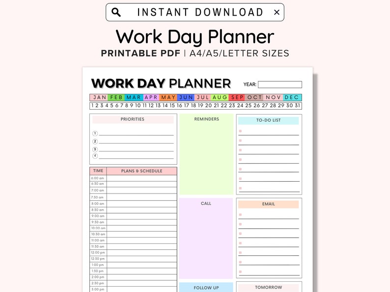 Daily Planner Printable, Work Day Organizer, Work From Home to Do List ...