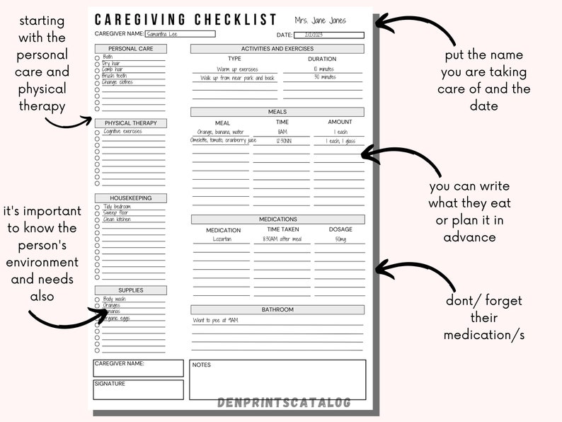 Caregiver Daily Tasks Printable, Caregiving Checklist, Elderly Care ...