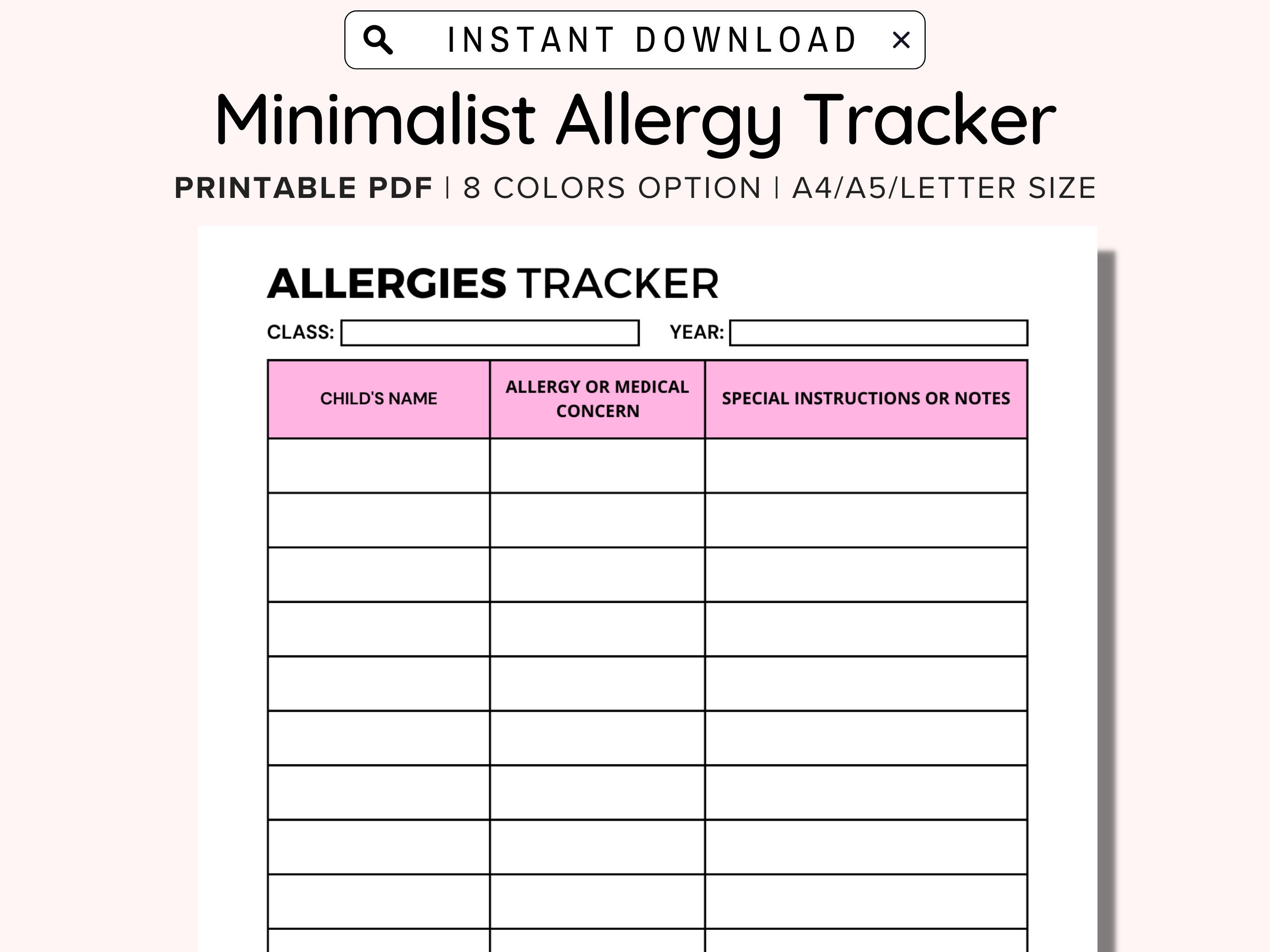Daycare Allergy Tracker Printable Chart Allergy Events Etsy Daycare Allergy Tracker Printable Chart Allergy Events Etsy