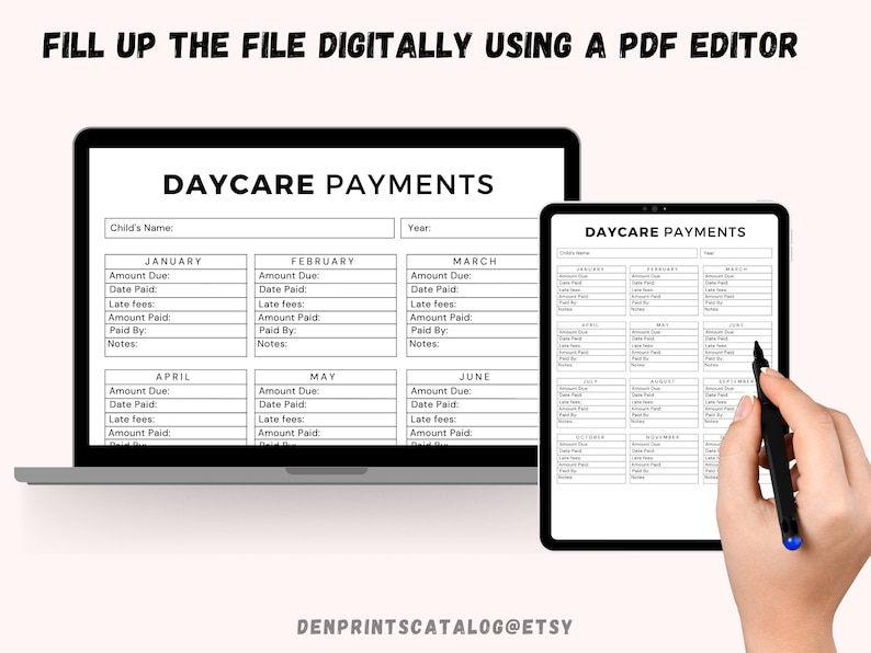Daycare Payments Log Printable, Daycare Payments, Daycare Tuition ...