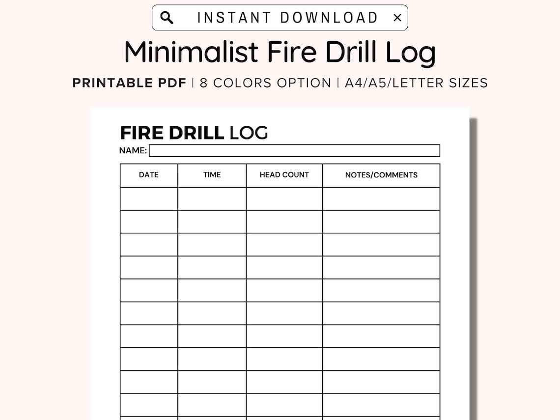 Business Fire Drill Log Printable, Organization, Fire Drill Practice ...