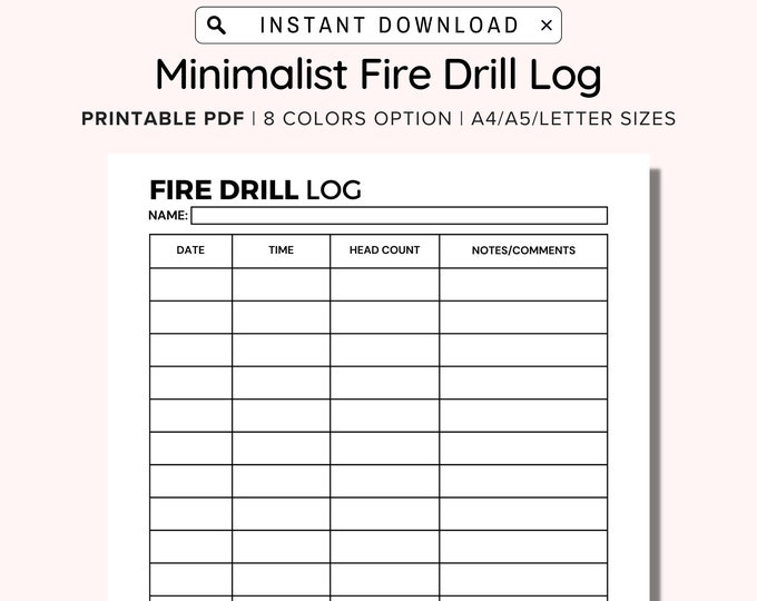 Fire Drill and Fire Detection Log | Daycare Fire Drill Log | Childcare ...