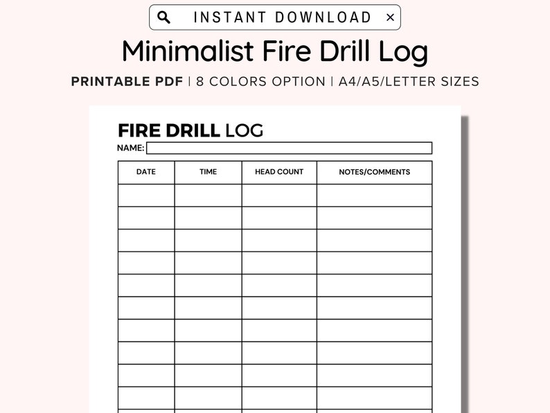 Business Fire Drill Log Printable, Organization, Fire Drill Practice ...