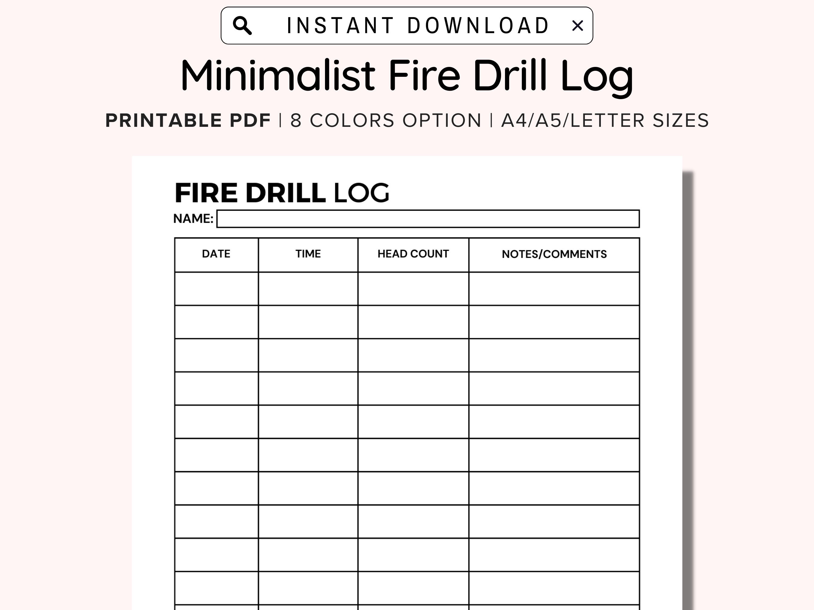 Daycare Fire Drill Log Printable Editable Moderntype Vrogue co