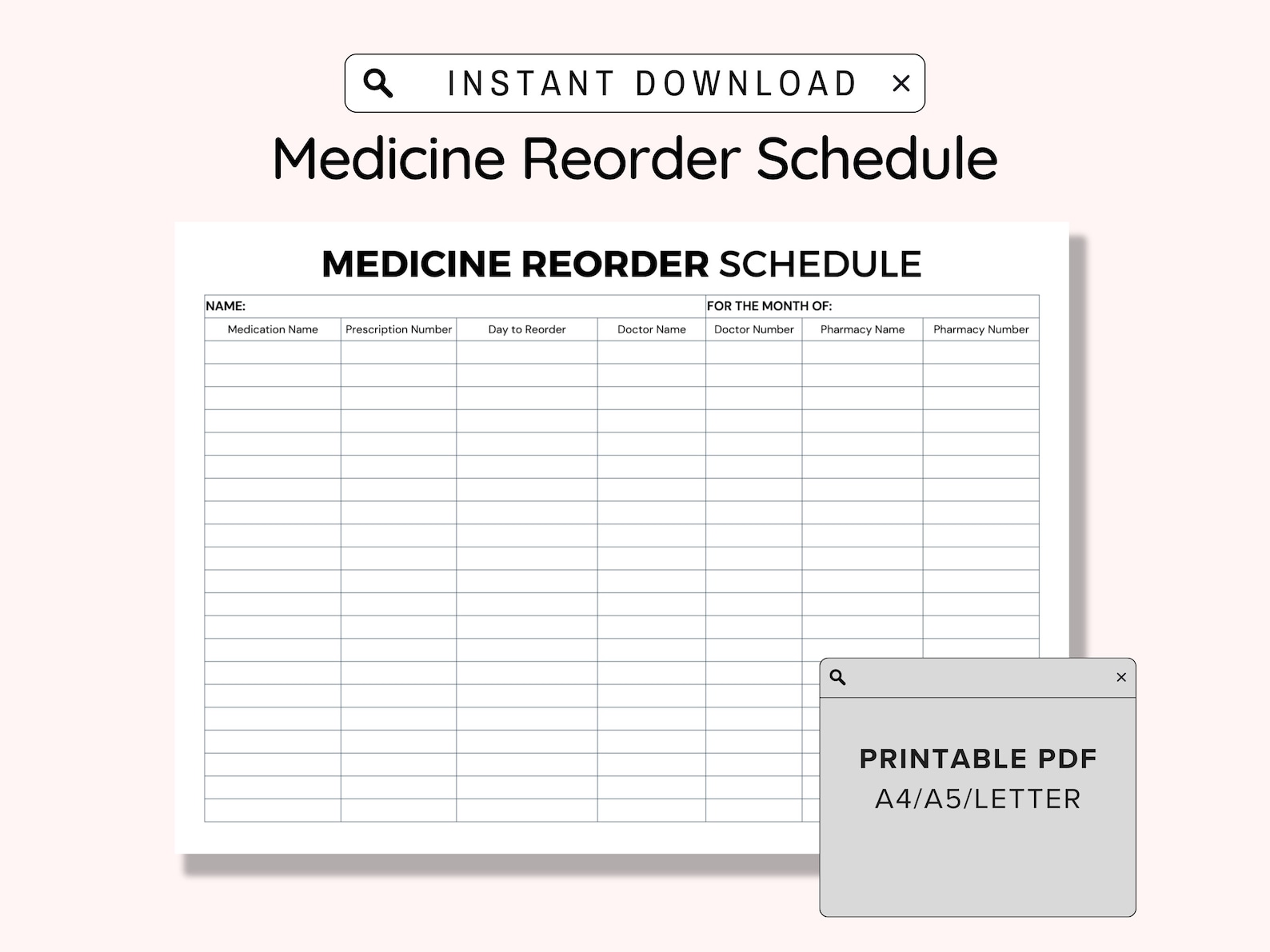 Printable Medicine Reorder Prescription Refill Tracker, Print and Write ...