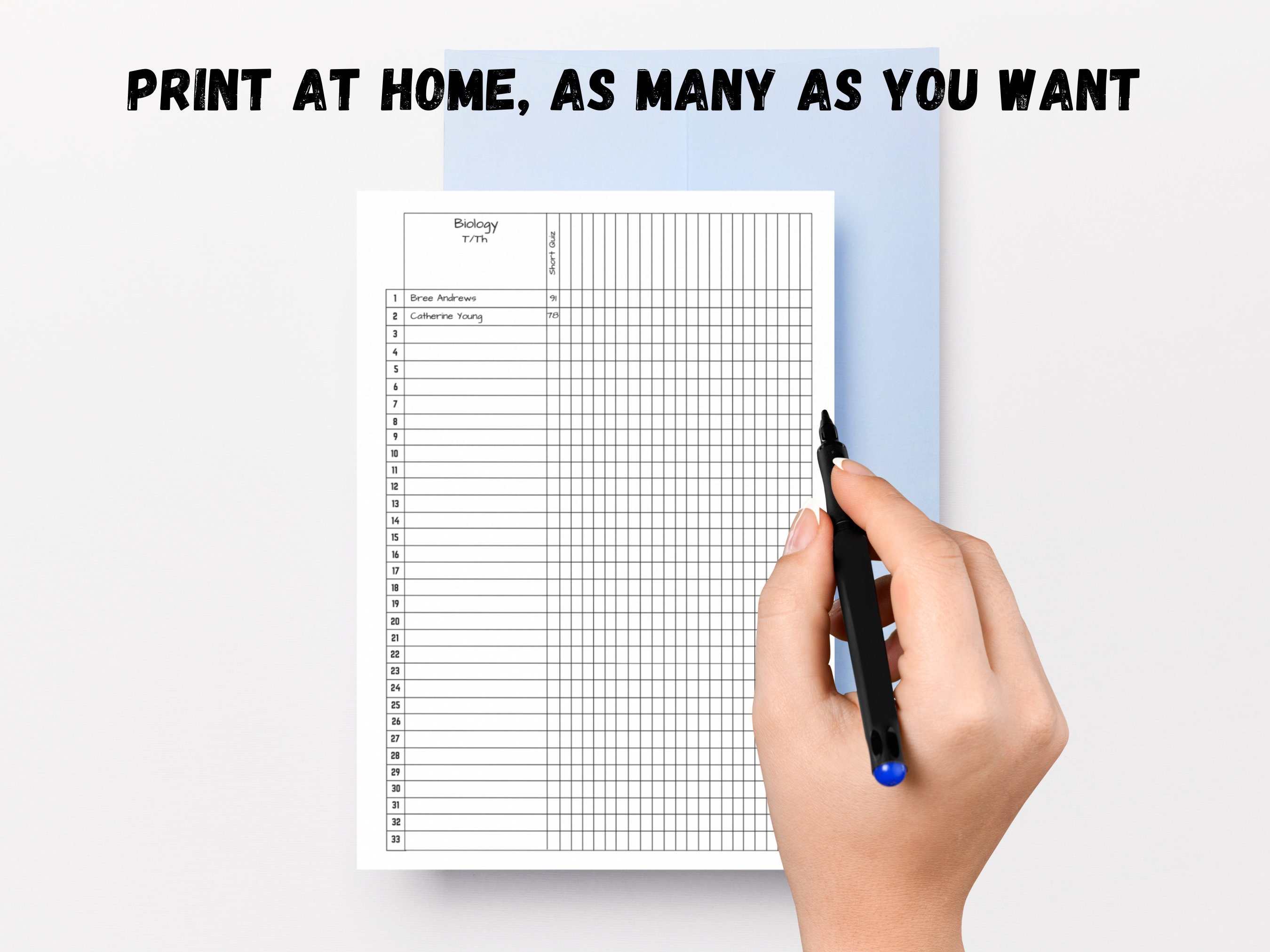 Printable Class Record Grade Sheet Class Gradebook Teacher Gradebook