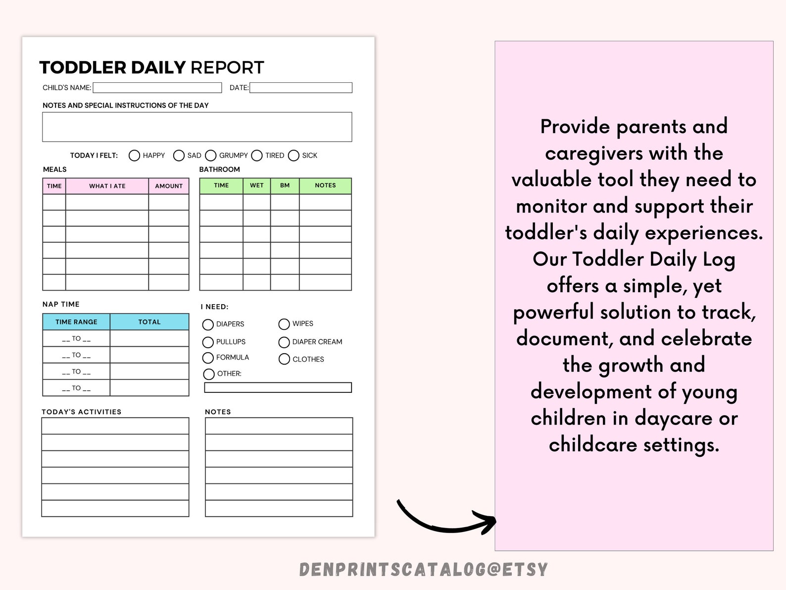 Toddler Daily Report Daily Log for Daycare, Preschool, Nanny ...