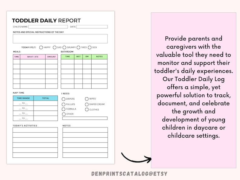 Toddler Daily Report Daily Log for Daycare, Preschool, Nanny ...