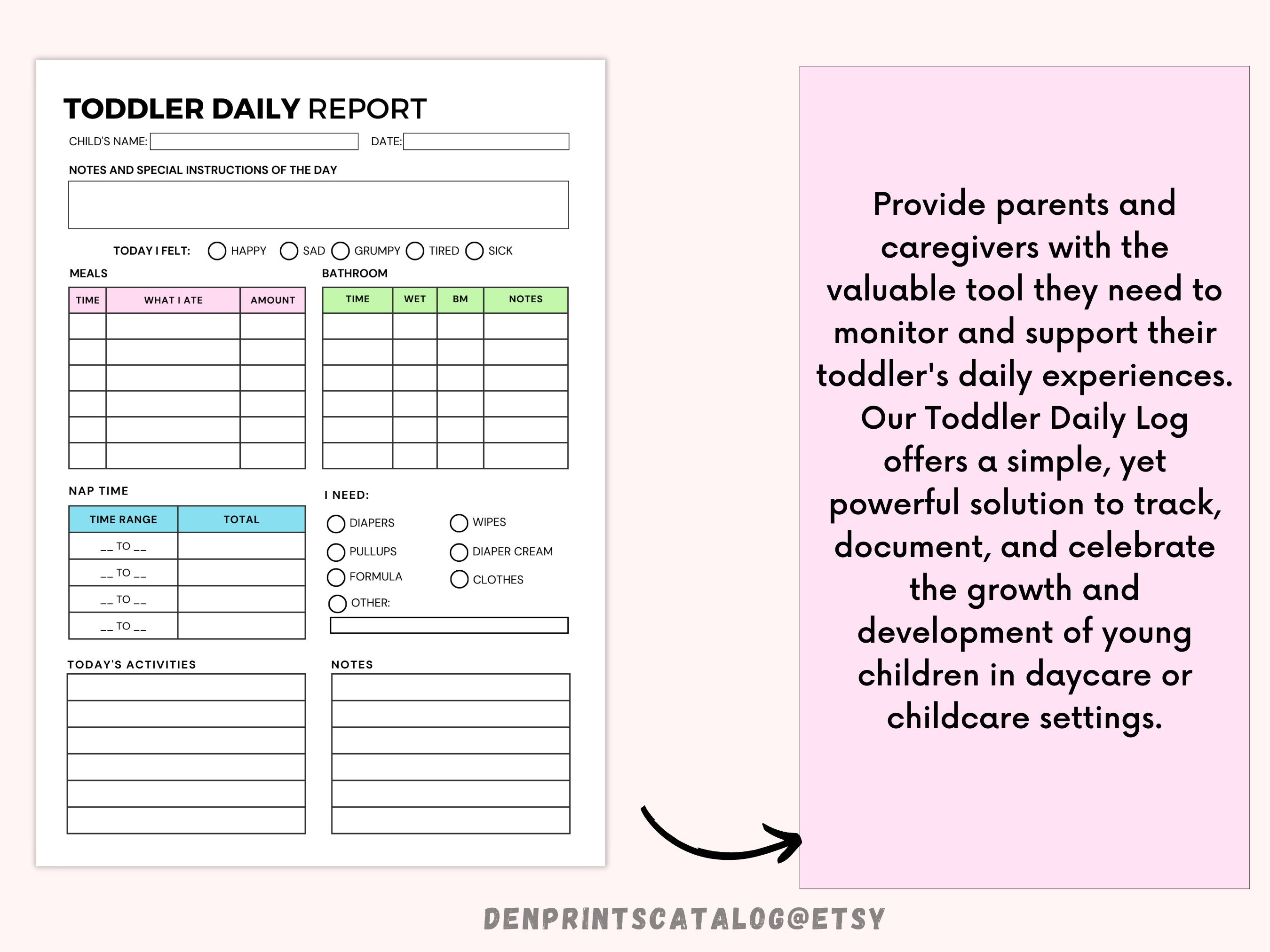 Toddler Daily Report Daily Log for Daycare, Preschool, Nanny ...