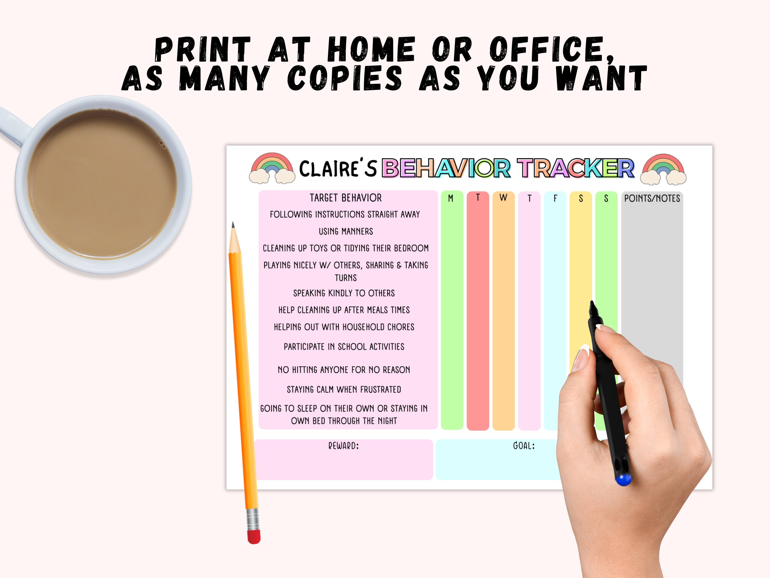 Behavior Reward Chart for Kids Printable, Editable, Good Behavior ...