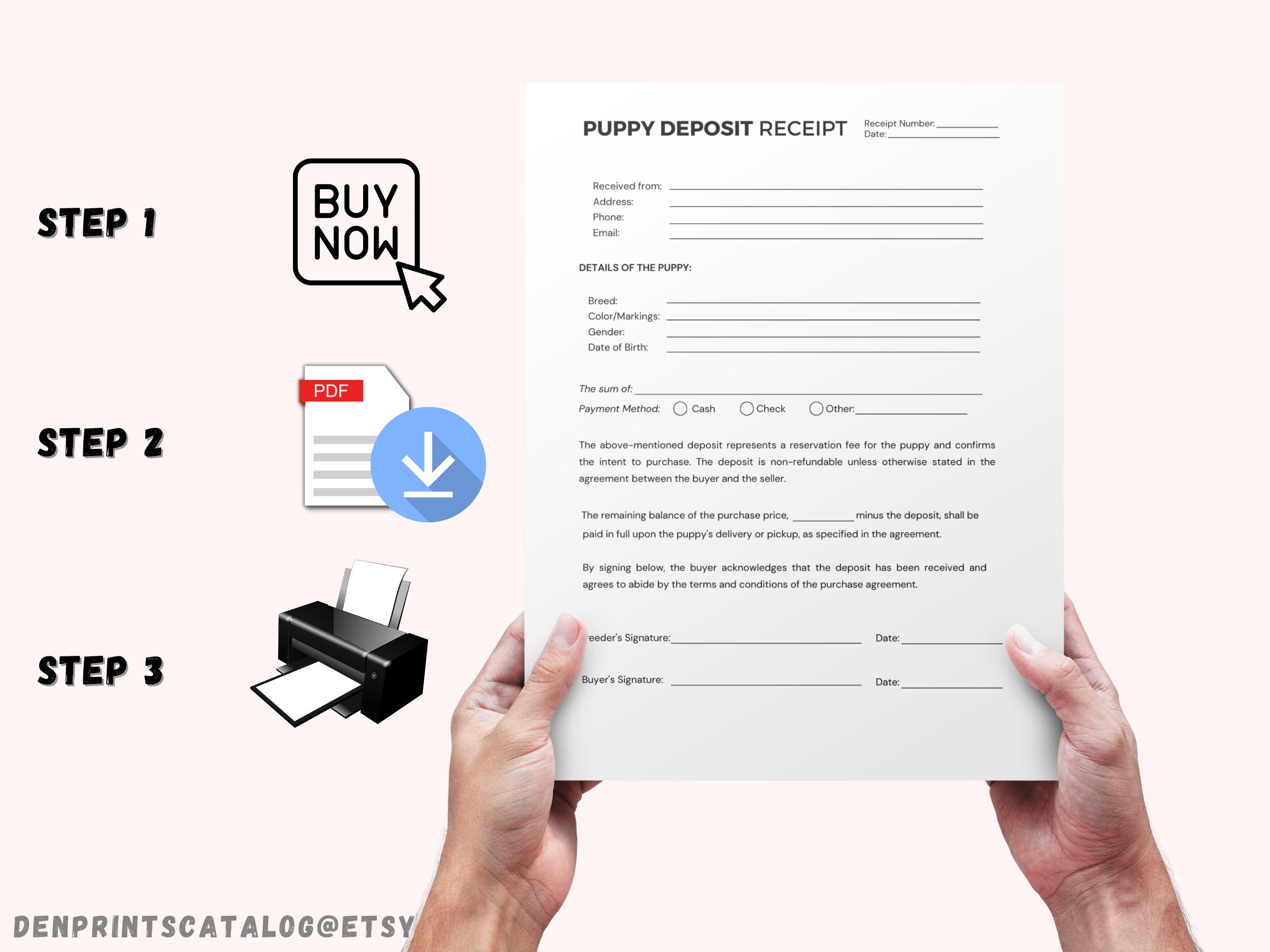 Puppy Deposit Receipt Printable, Puppy Deposit Slip Canva Template ...