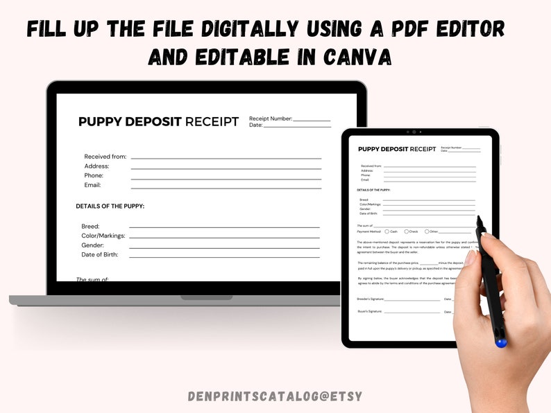 Puppy Deposit Receipt Printable, Puppy Deposit Slip Canva Template ...