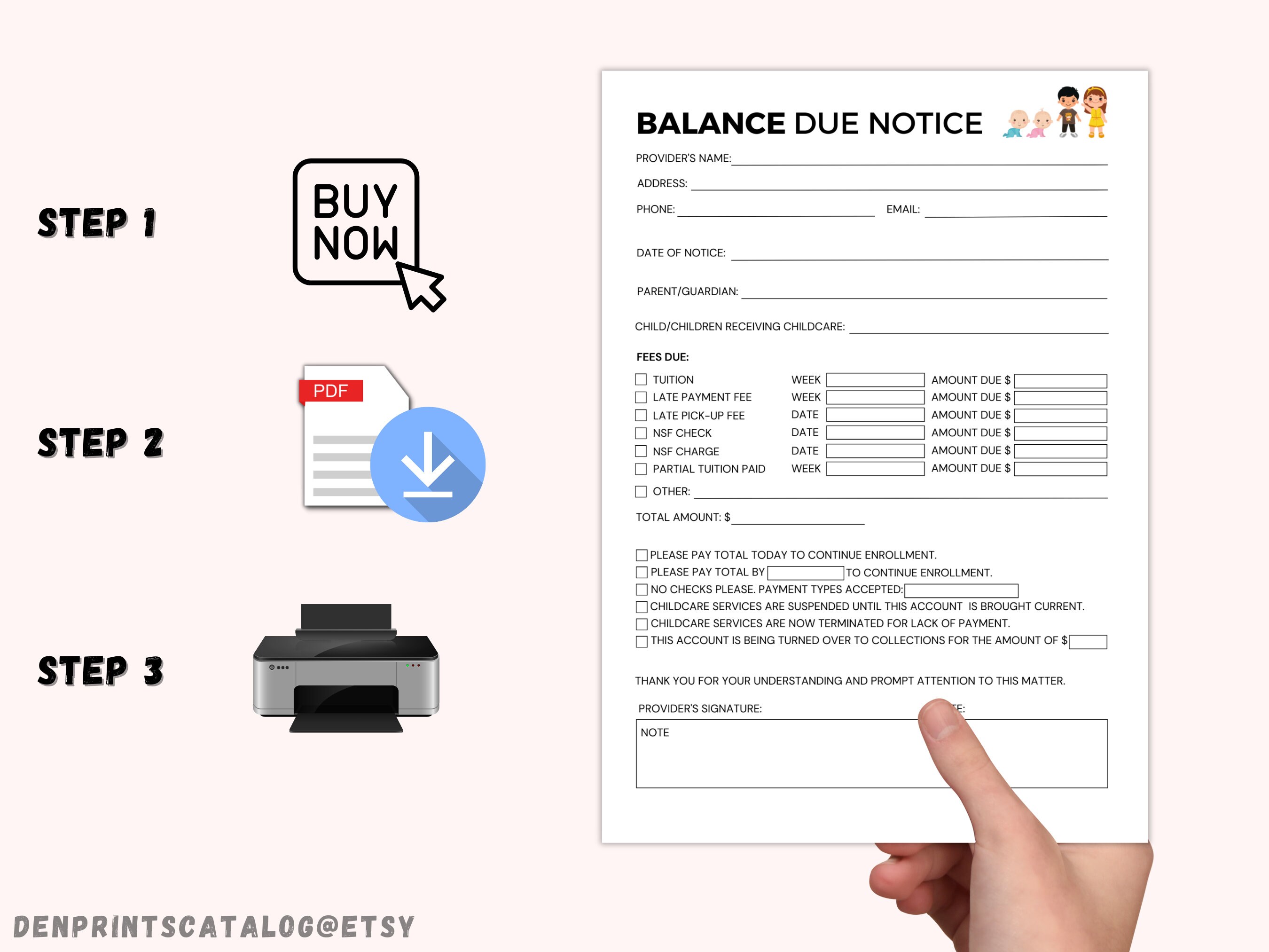 DAYCARE Balance Due Childcare Center Late Payment Notice, Past Due ...