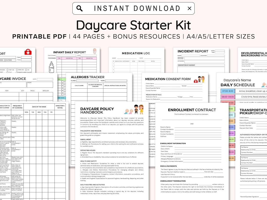 Home Daycare Starter Kit, Parent Handbook, Childcare Enrollment Forms ...