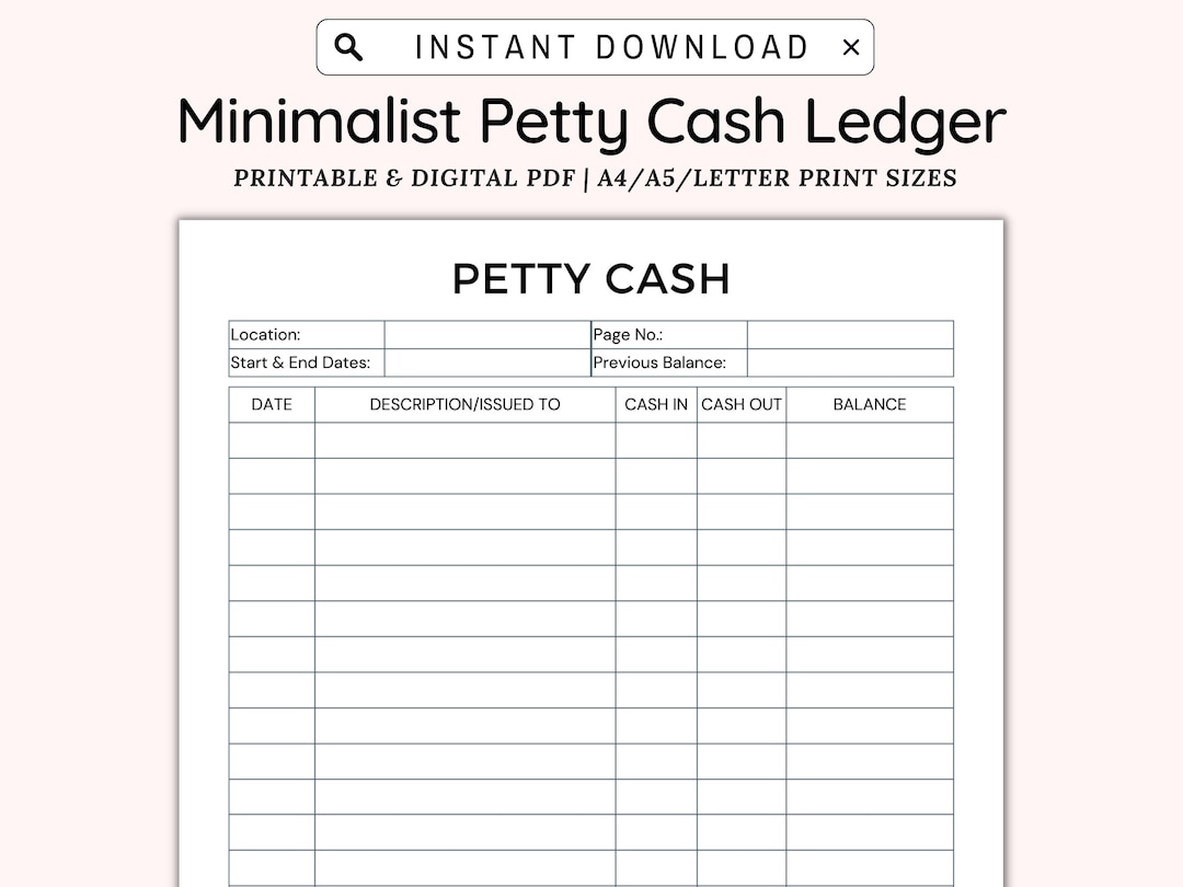 Petty Cash Ledger Printable Petty Cash Log Printable Petty - Etsy Canada