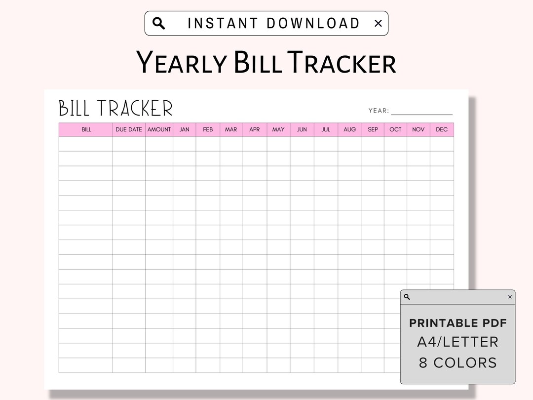 Monthly Bill Payment Tracker, Printable Bill Payment Checklist, Bill ...