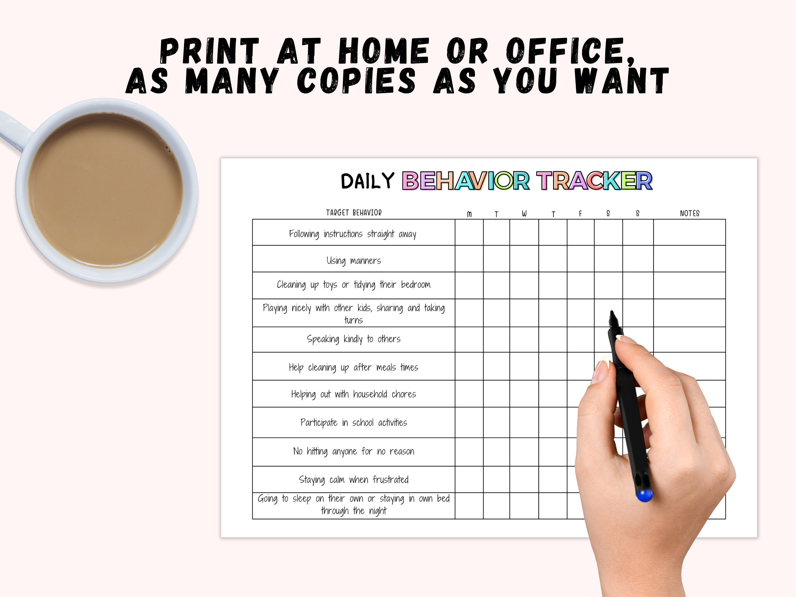 Behavior Reward Chart for Kids Printable, Editable, Good Behavior Tracking, Children Behavior ...