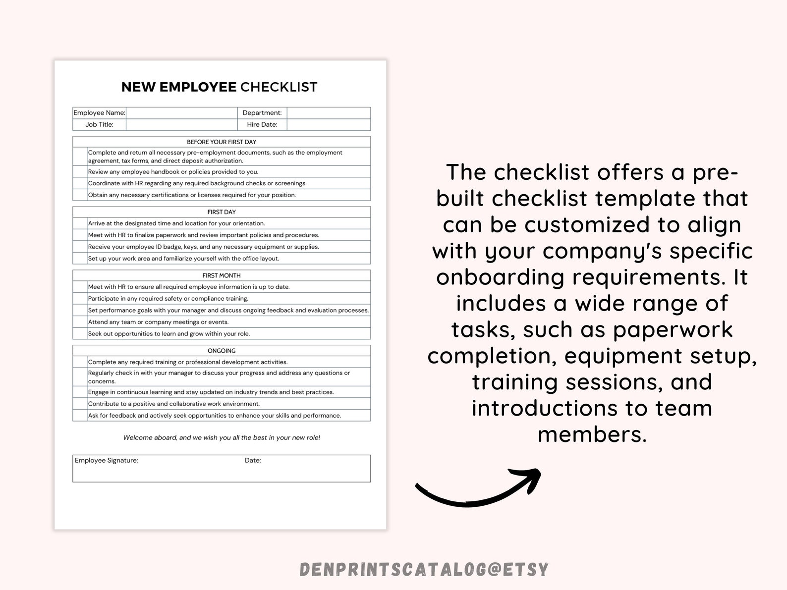 New Hire Checklist Printable, Employee Onboard, Editable Canva ...