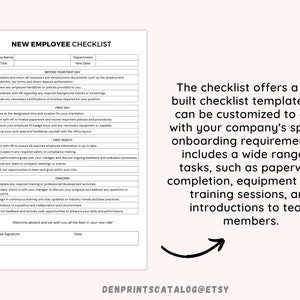 New Hire Checklist Printable, Employee Onboard, Editable Canva ...