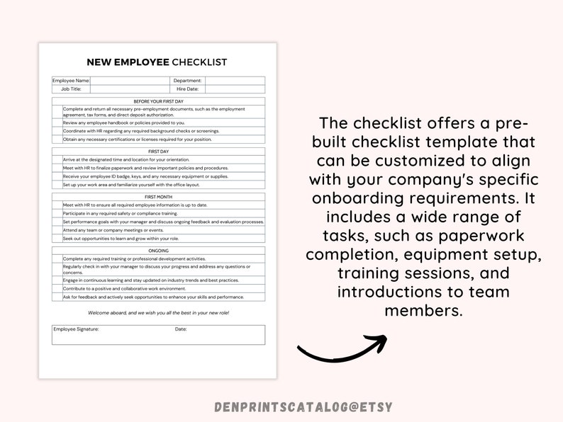 New Hire Checklist Printable, Employee Onboard, Editable Canva ...