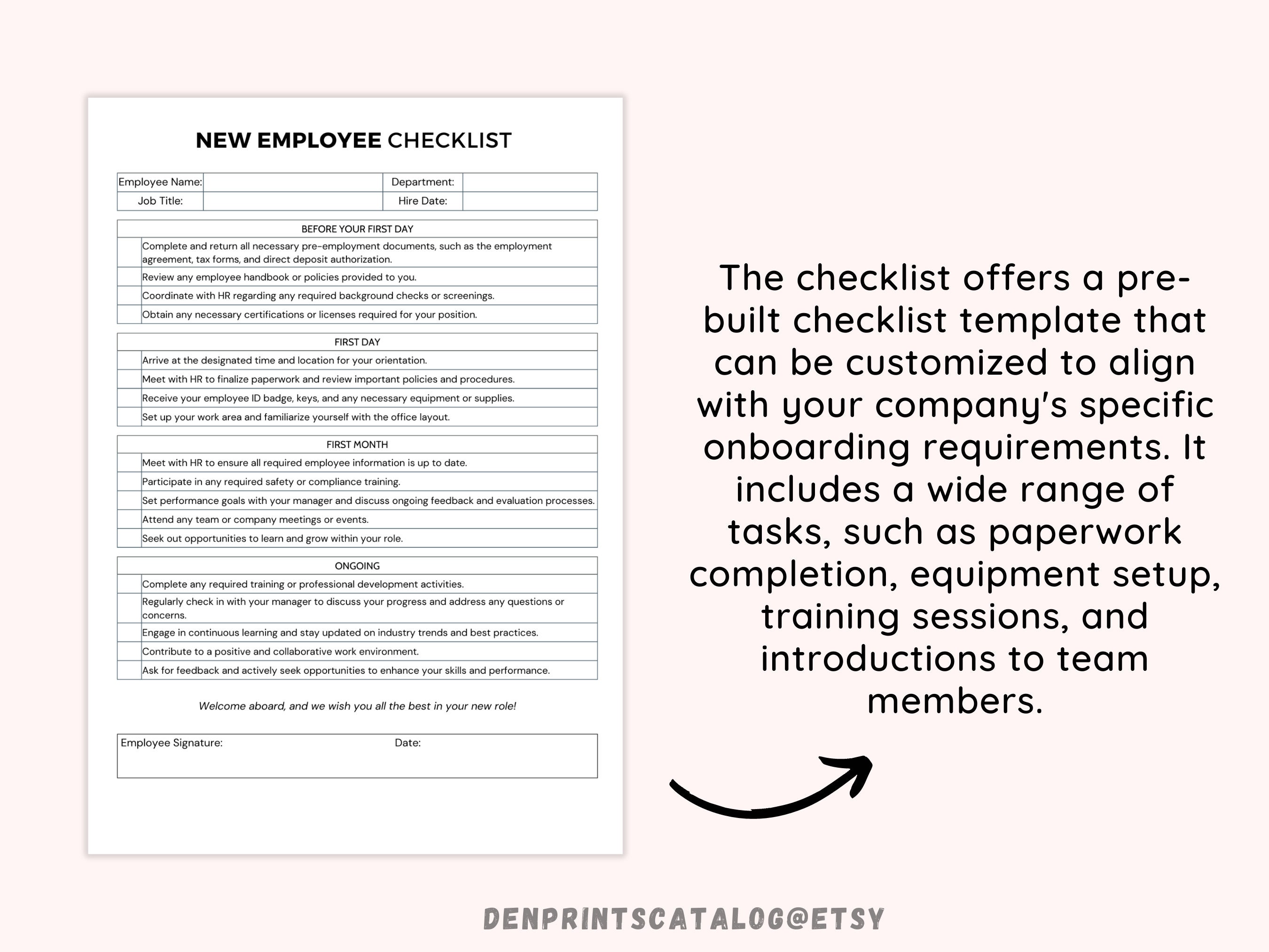 New Hire Checklist Printable, Employee Onboard, Editable Canva ...