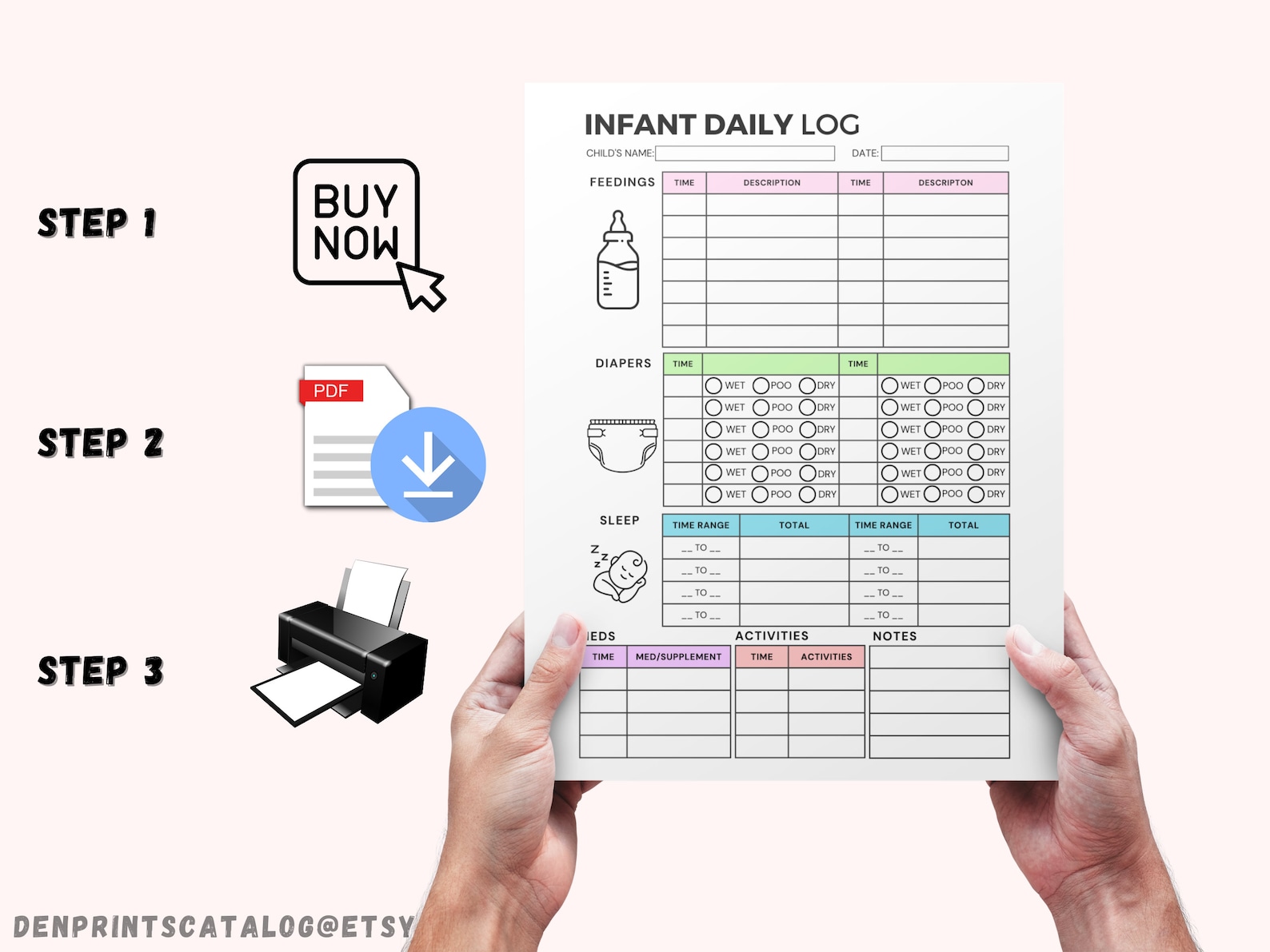 Infant Daily Log Printable, Daycare Printable Baby Log, Infant Toddler ...