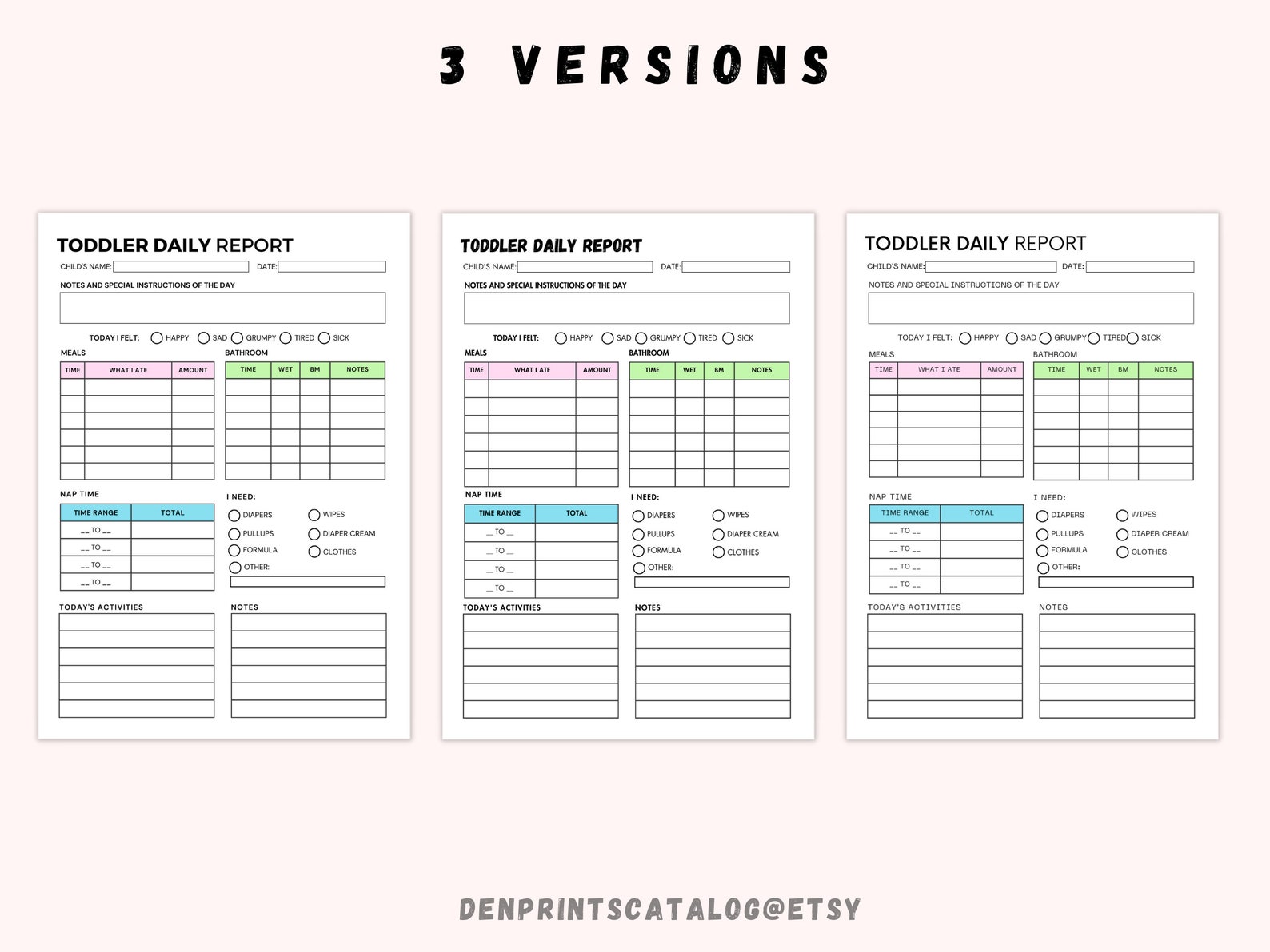 Toddler Daily Report | Daily Log for Daycare, Preschool, Nanny ...