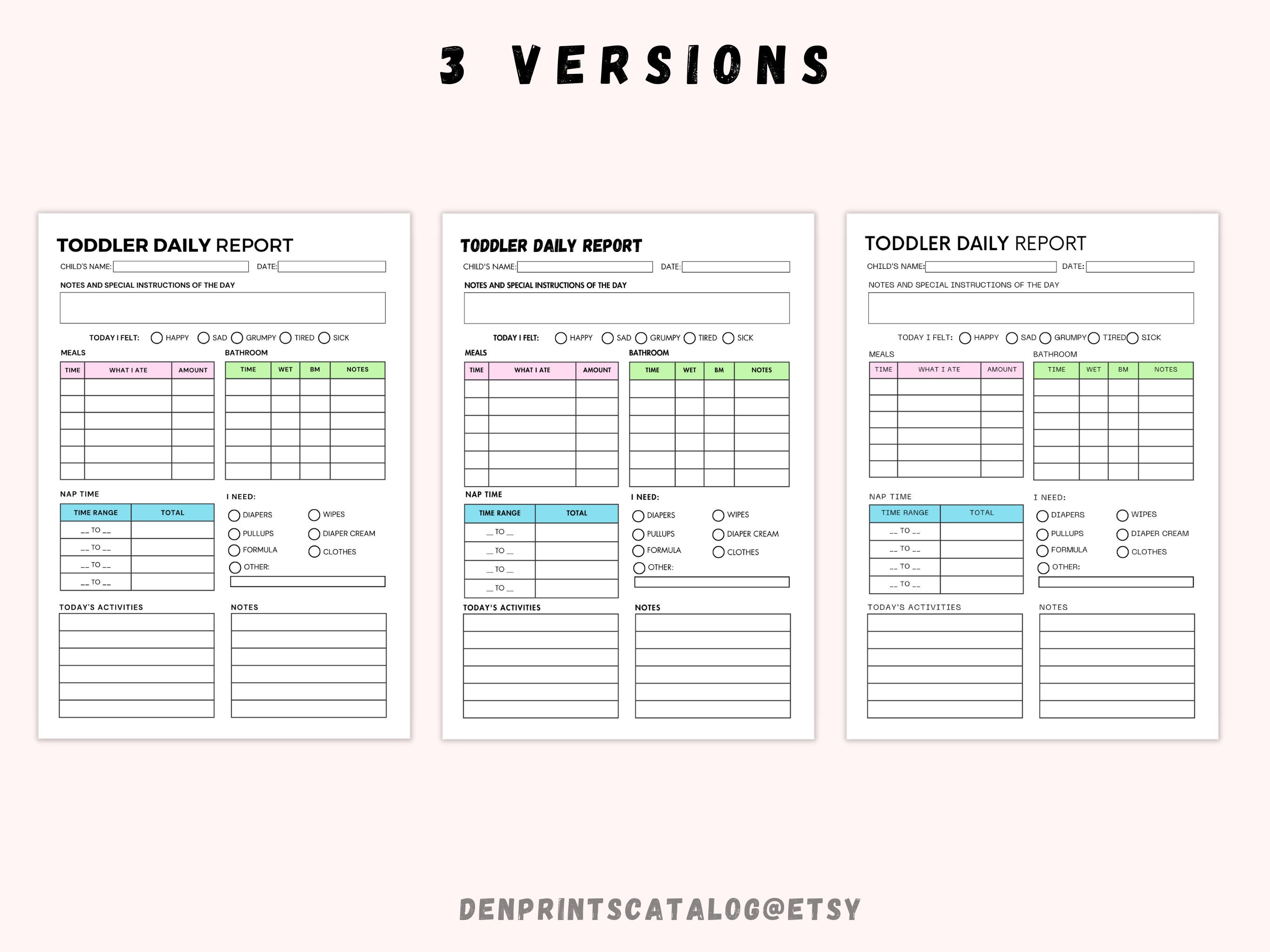 Toddler Daily Report Daily Log for Daycare, Preschool, Nanny ...