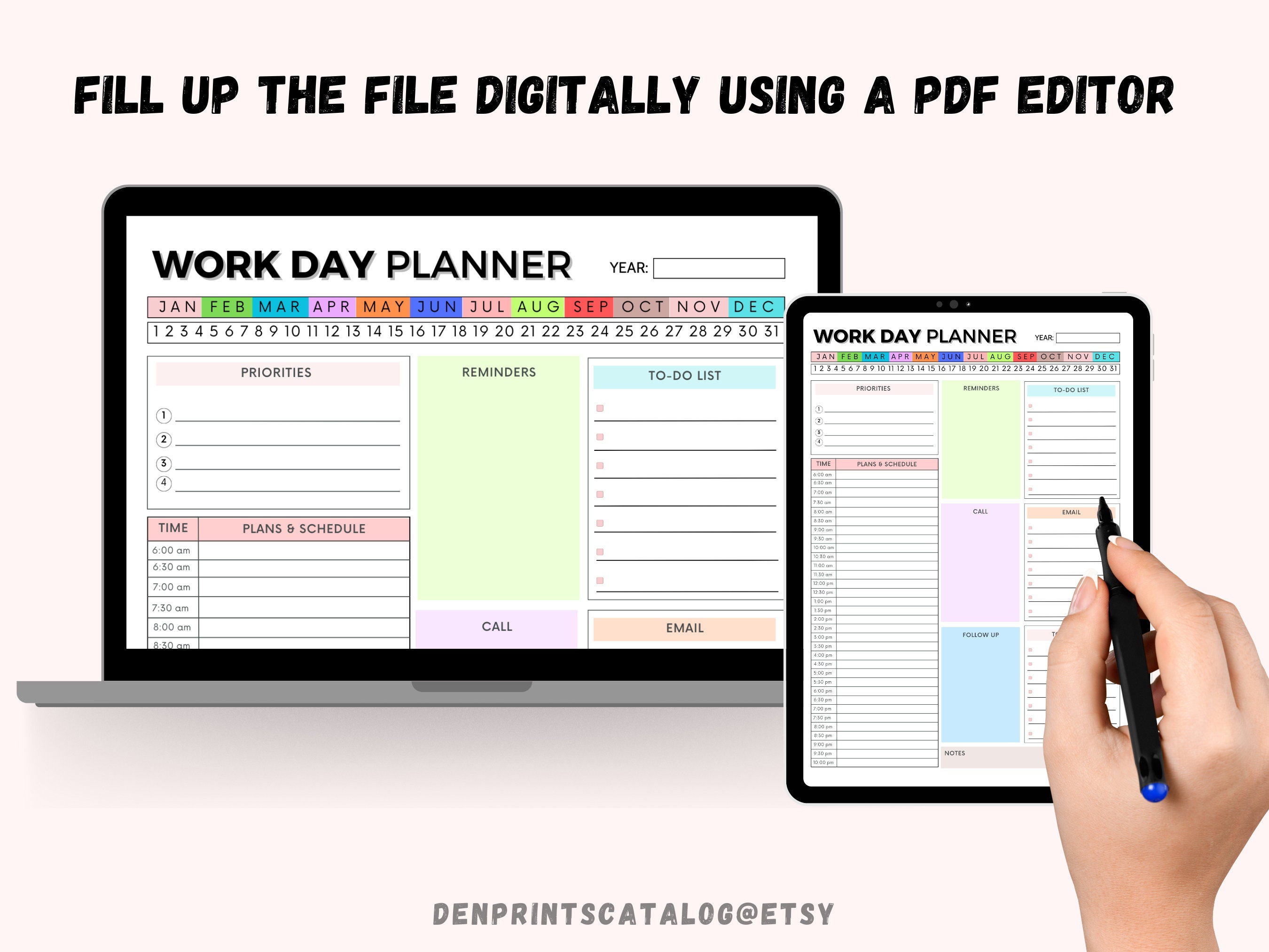 Daily Planner Printable, Work Day Organizer, Work From Home to Do List ...