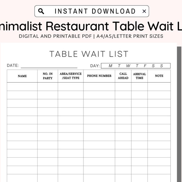 Restaurant Wait List - Etsy
