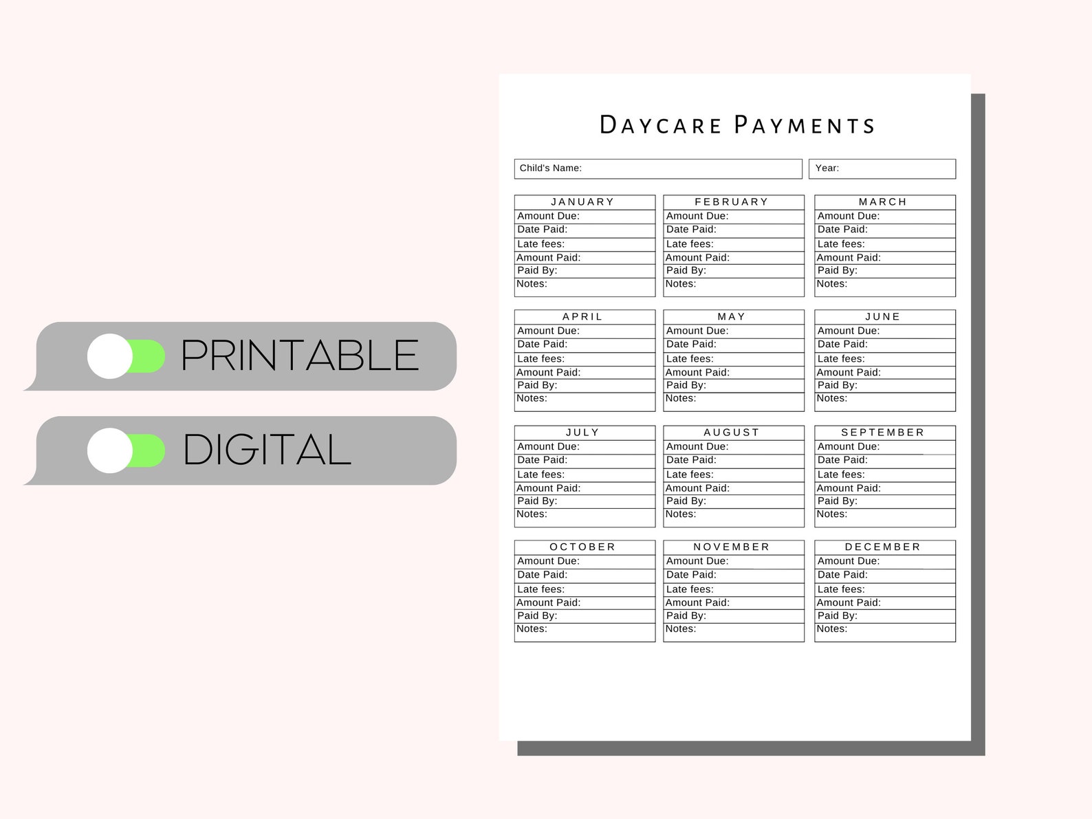 Daycare Payments Log Printable, Daycare Payments, Daycare Tuition ...