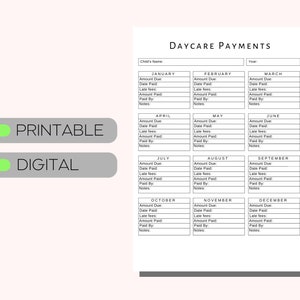 Daycare Payments Log Printable, Daycare Payments, Daycare Tuition ...