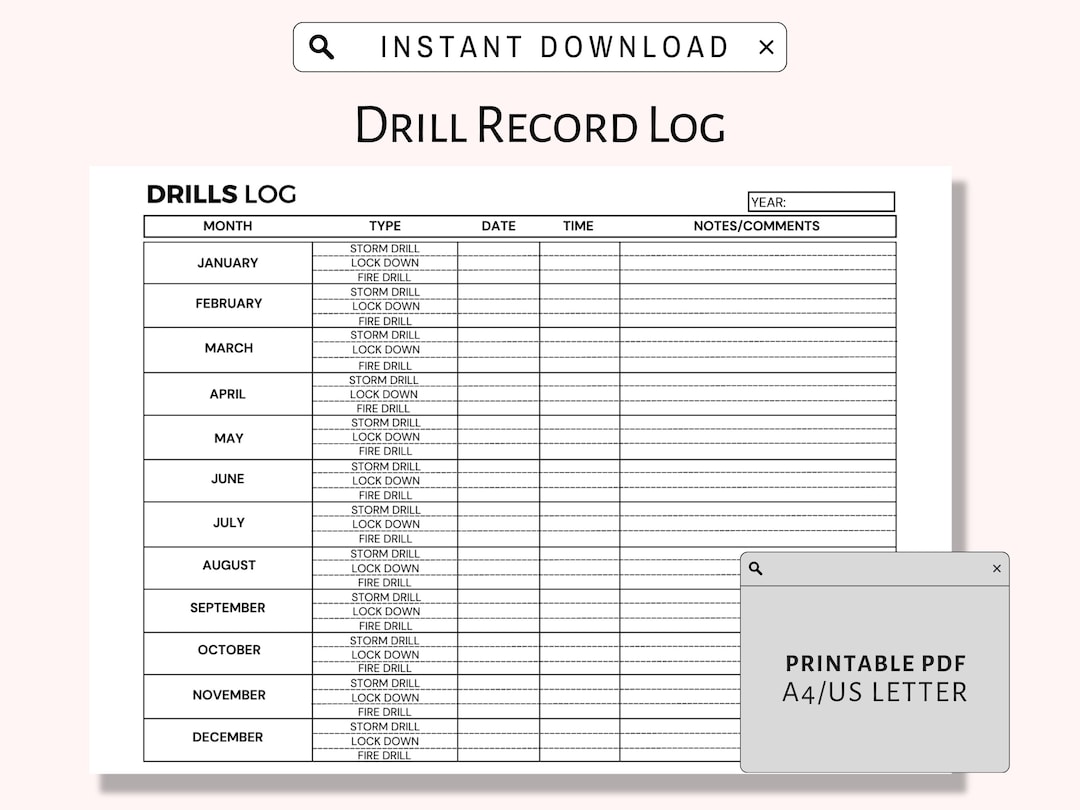 Printable Emergency Evacuation Log, Emergency Drill Record, Fire Drill ...